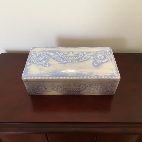 Sandra Key | Storage & Organization | Ceramic White Blue Trinket Box W ...